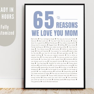 65 Reasons We Love You Mom, Personalized 65th Mum Birthday, 60th Bday ...
