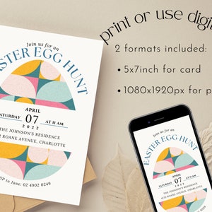 Egg Hunt Invitation Digital Template, Cute Easter Card Printable Invite ...