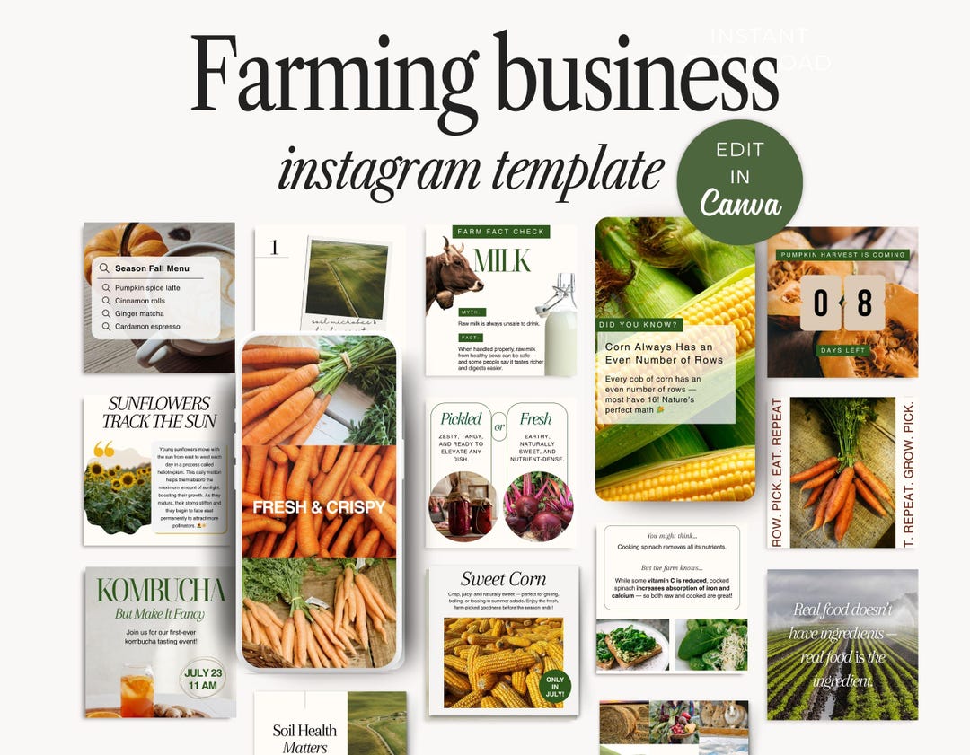Farm or Agriculture Instagram Templates Canva | 50+ Social Media Posts ...