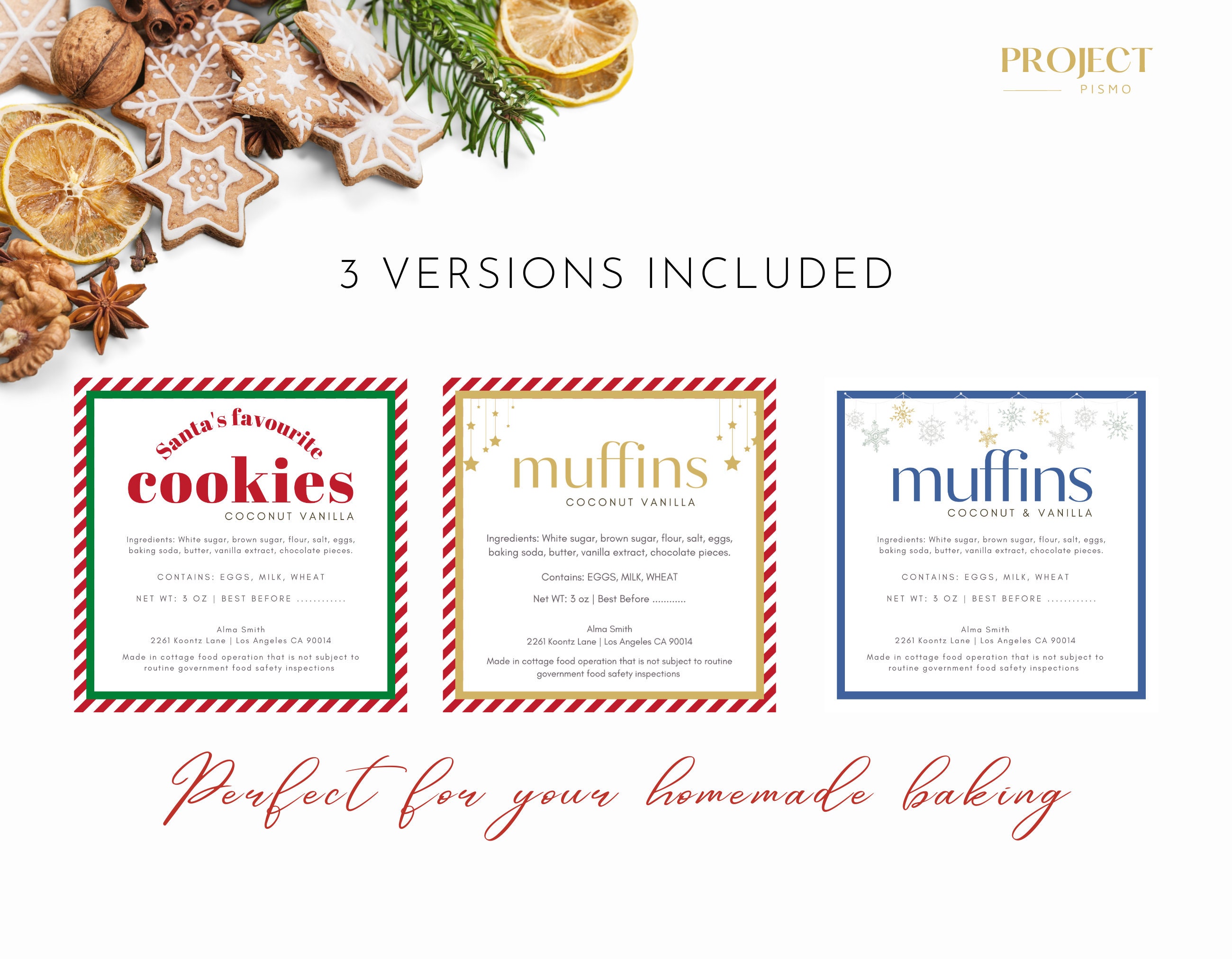Christmas Bakery Square Label Homemade Cottage Law for Food - Etsy