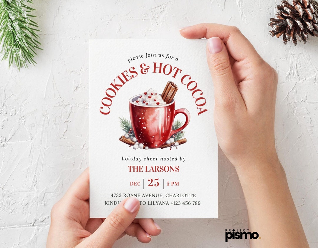 Christmas Party Invitation, Printable Hot Cocoa Card, Hot Chocolate ...