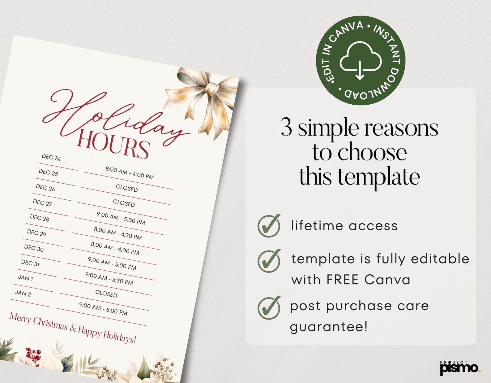 Editable Christmas Store Hours Sign Template, Printable Holiday Store ...