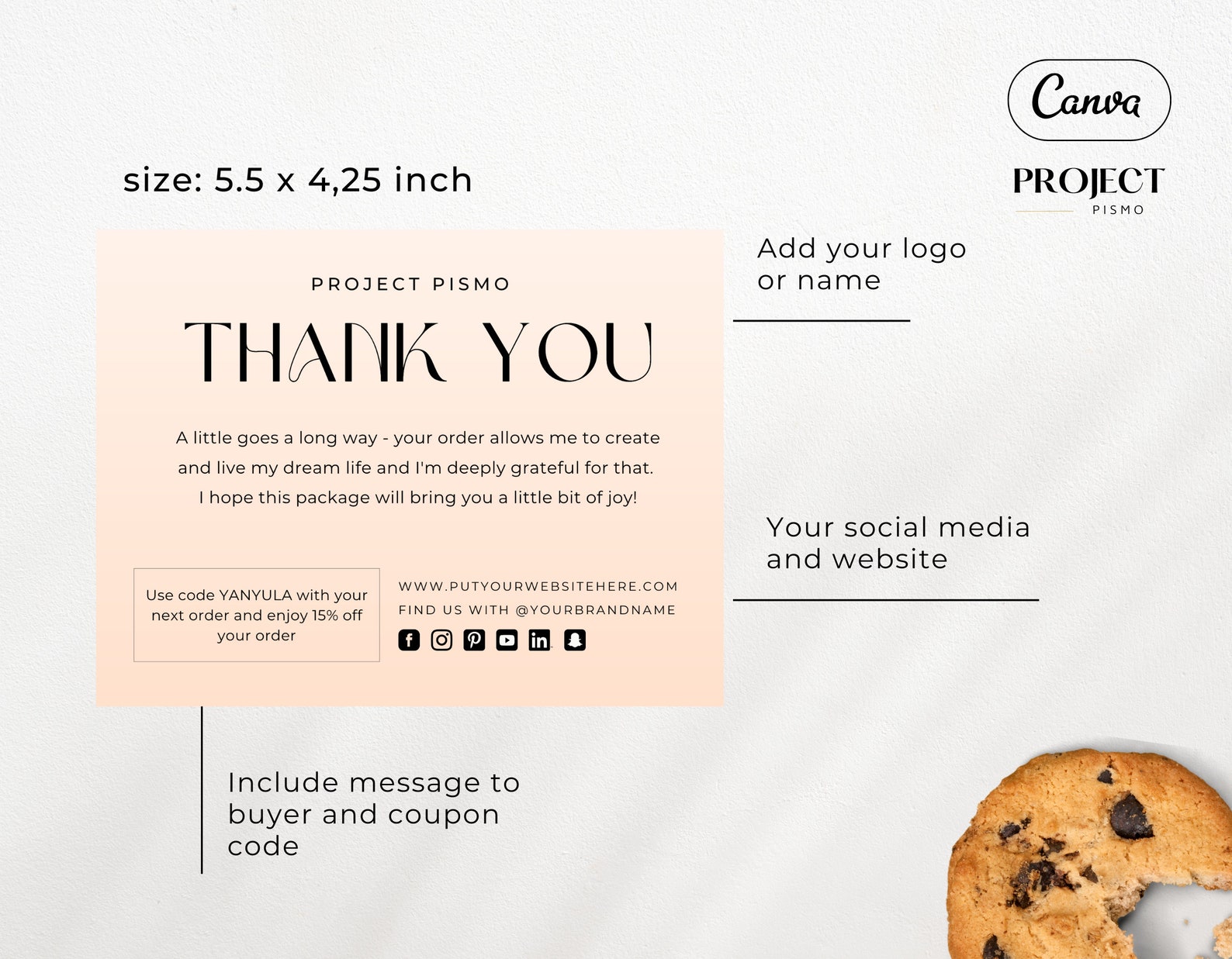 Thank You Note - Order Insert and Cookie Care Card for Home Bakery ...