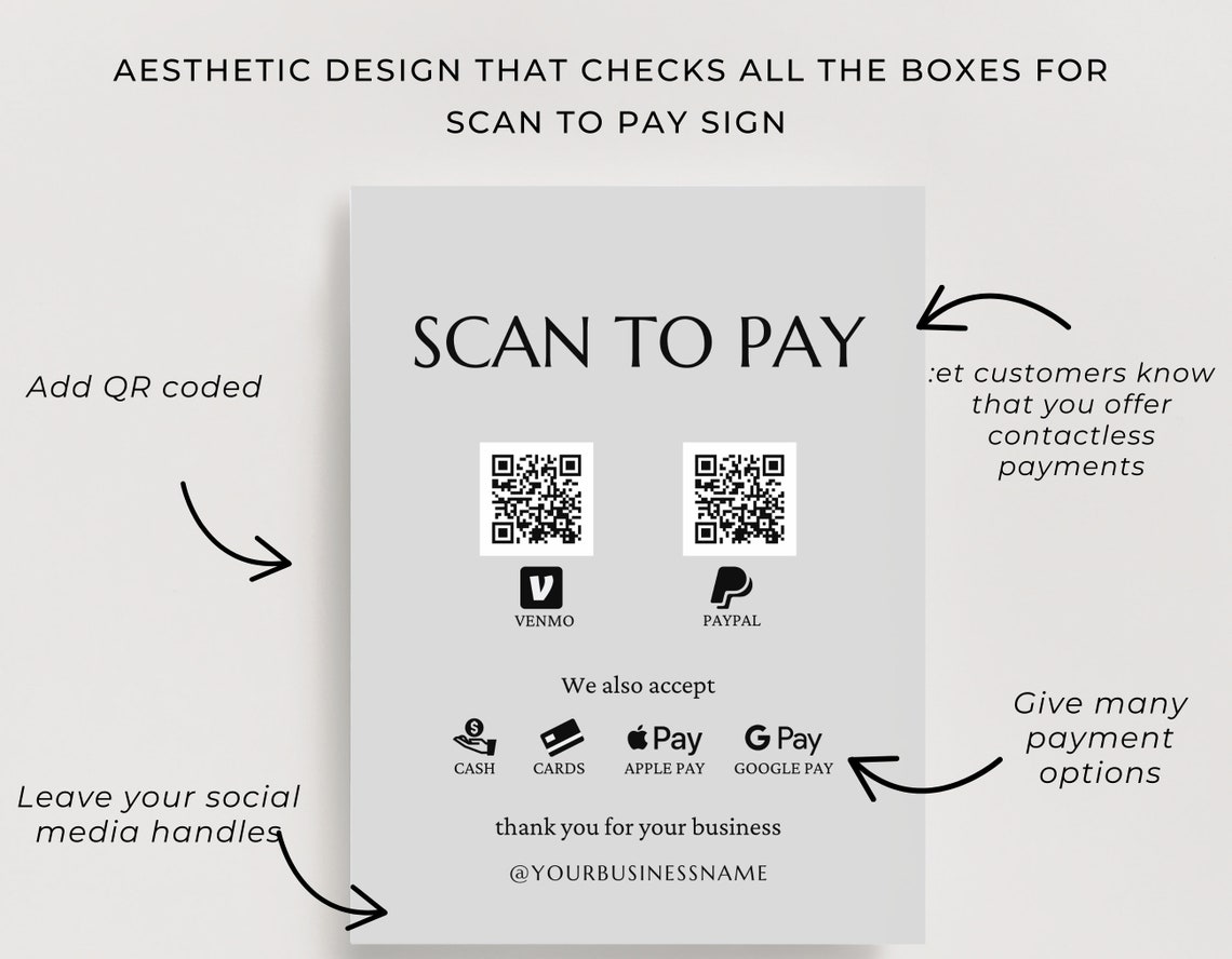Scan to Pay Template With Qr Code for Cashless Payments on - Etsy
