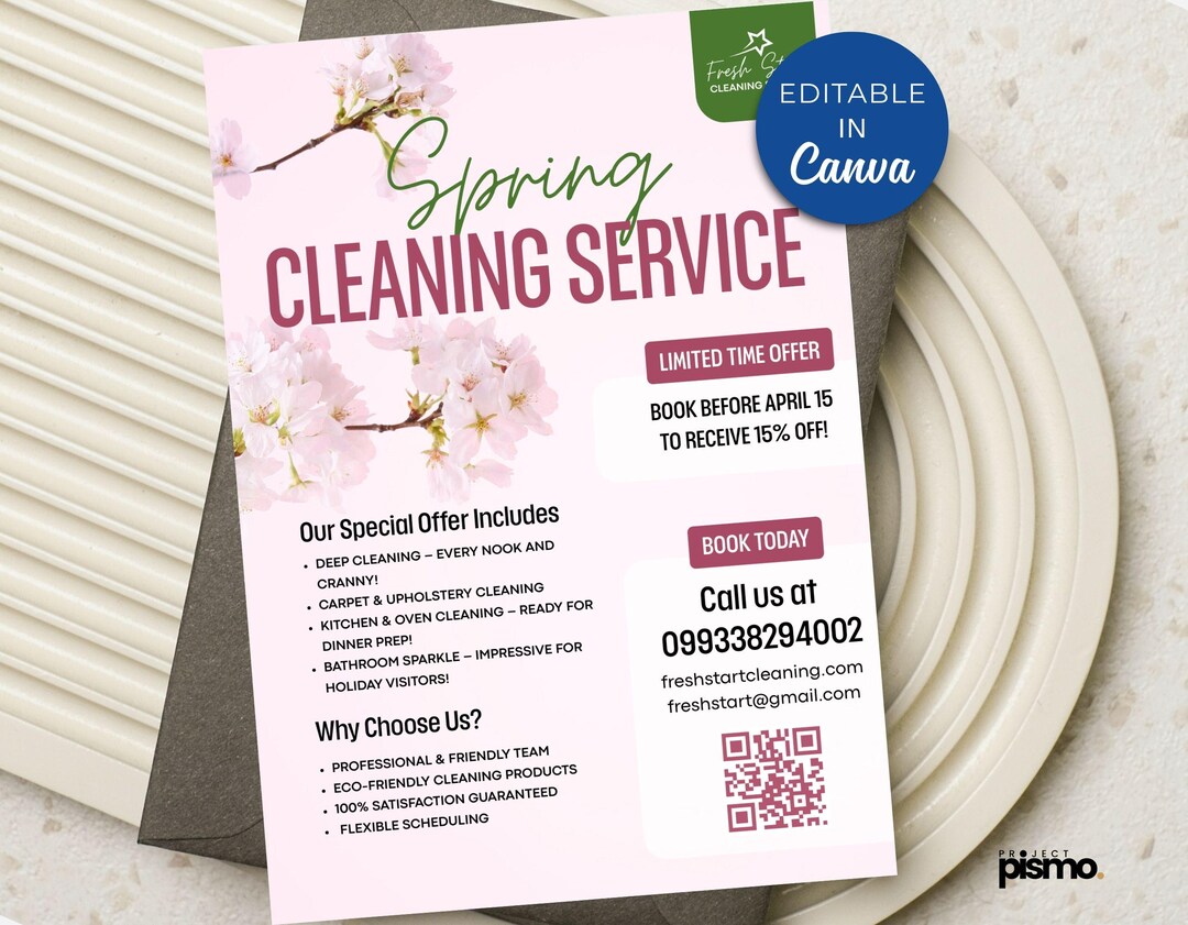 Spring Cleaning Business Flyer Template, Editable Cleaning Services ...