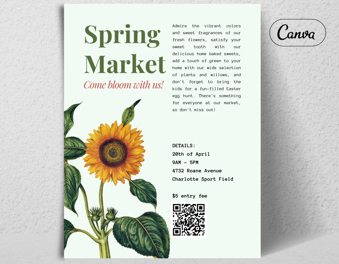 Sunflower Editable Flyer for Spring and Summer Market, Local Event ...