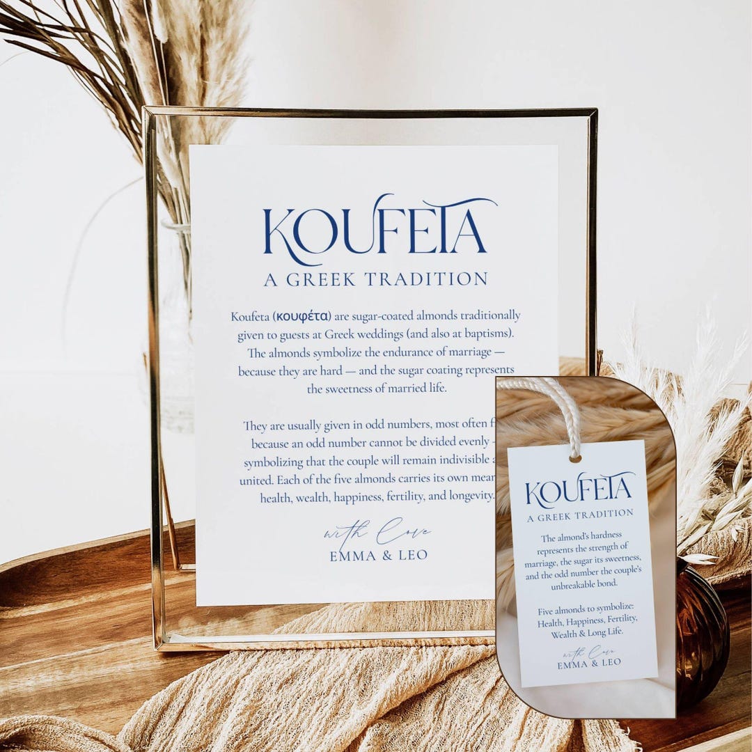Almond Favor Tag and Table Sign With Koufeta Explanation: Greek Wedding ...