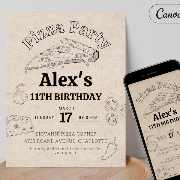 Adult Pizza Birthday Invitations - Etsy