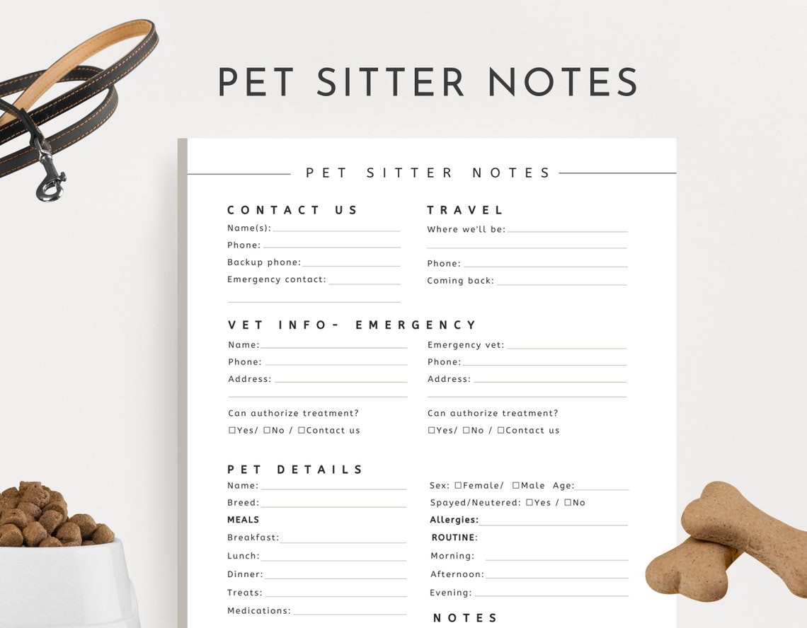 Pet Sitter Notes Instructions for Dog Sitter Dog Walker - Etsy
