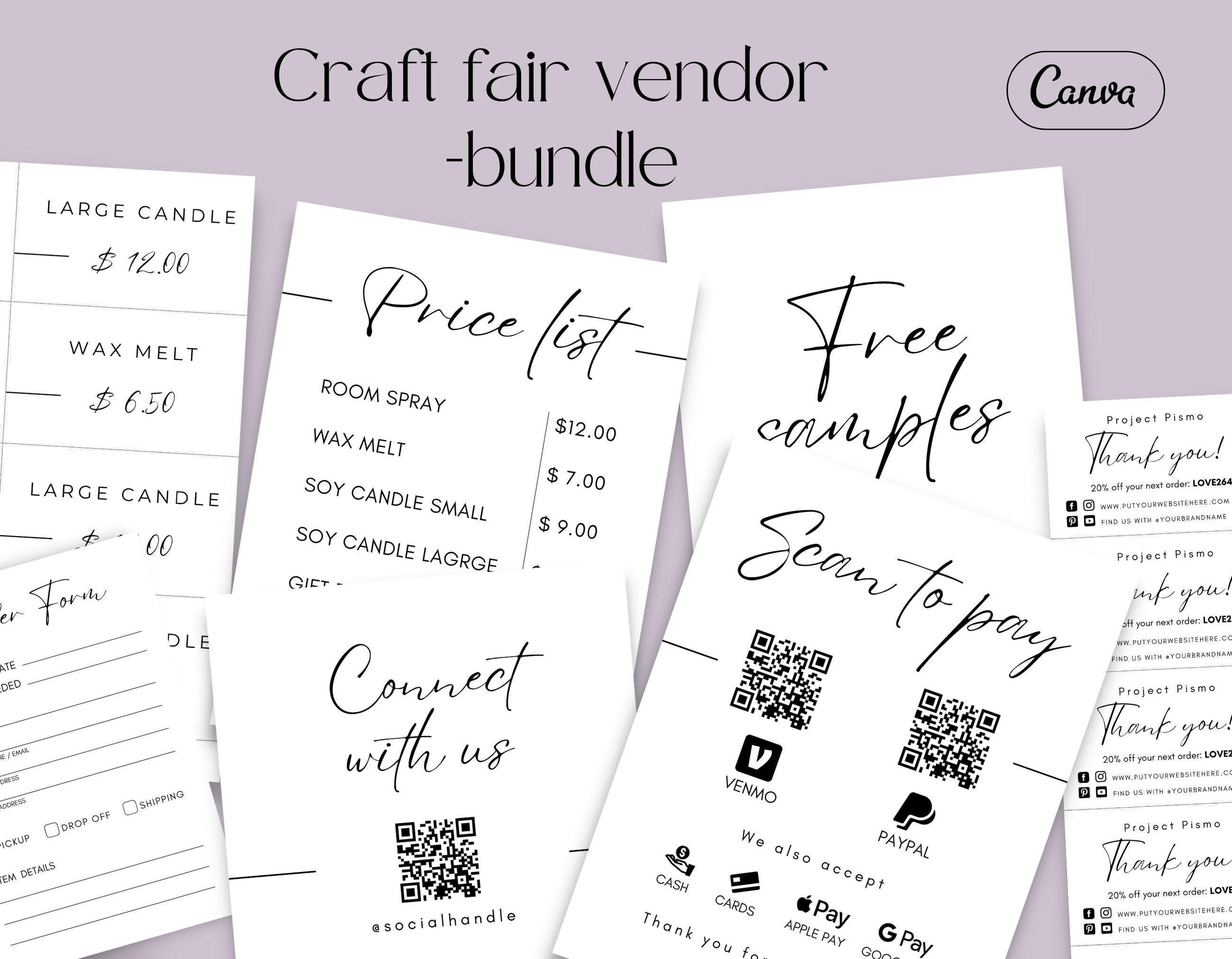 Craft Show Price List and Scan to Pay Signs, Editable Templates, Local ...