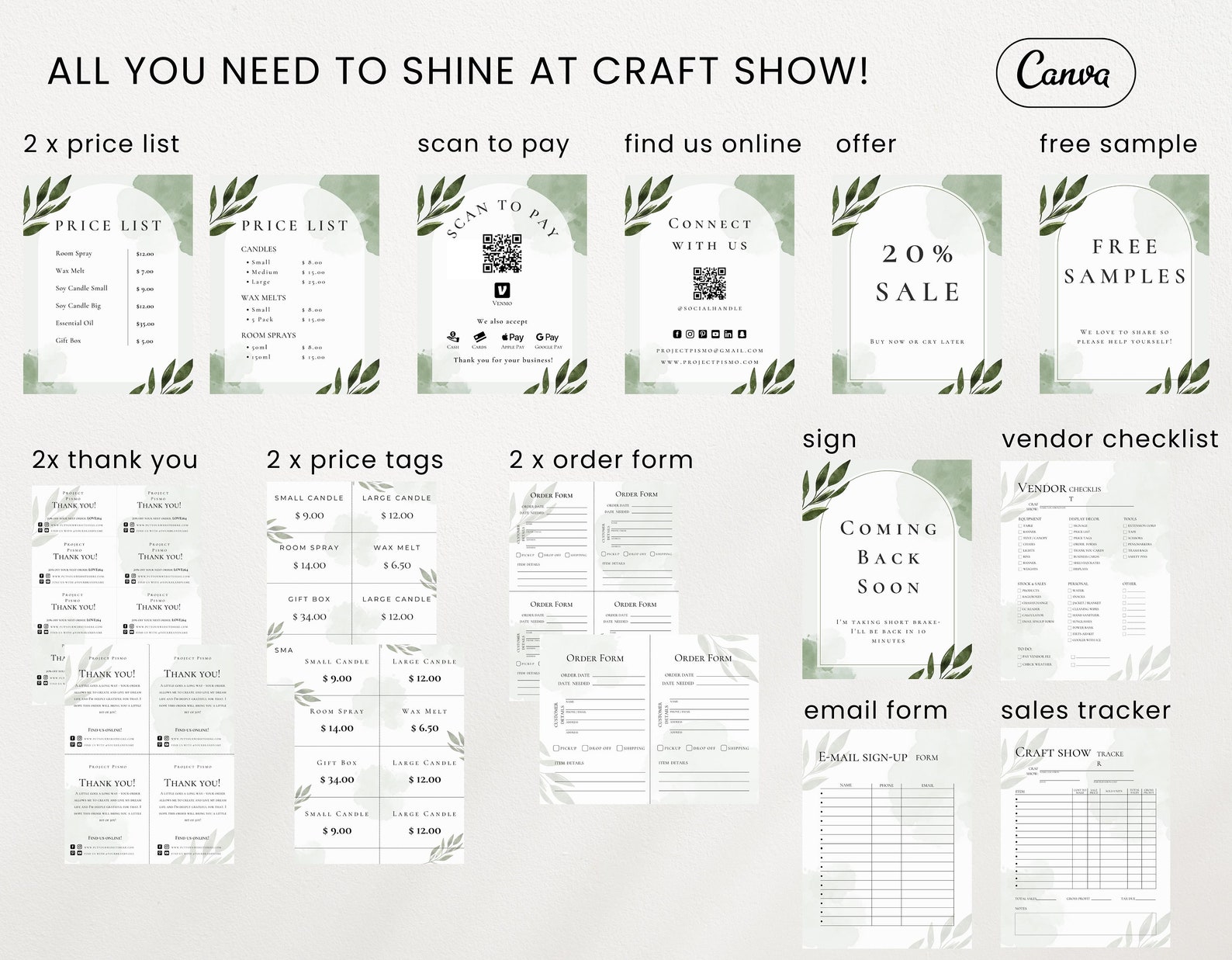 Craft Show Price List and Scan to Pay Signs, Editable Templates, Local ...
