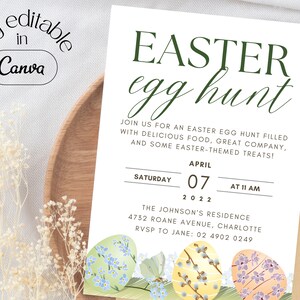 Printable Easter Egg Hunt Invitation 5x7 Card Template, Editable Happy ...
