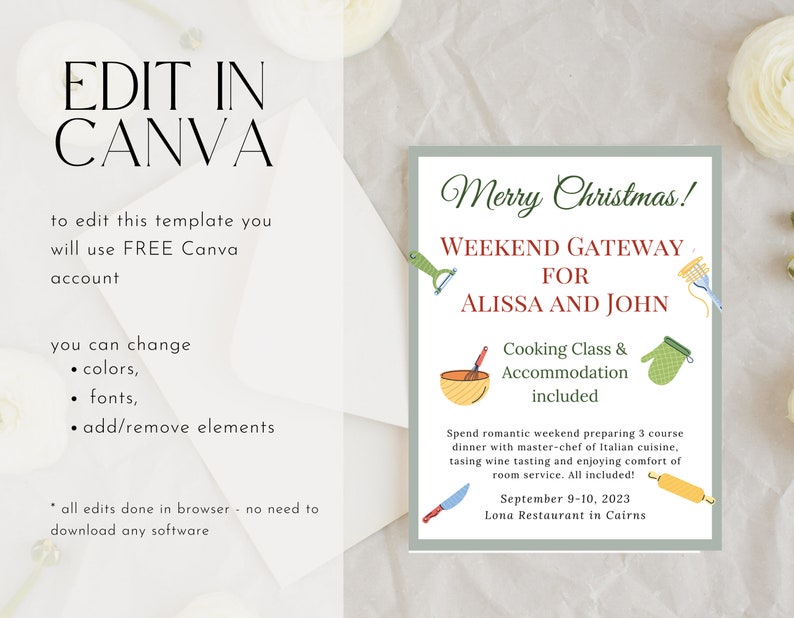 Editable Cooking Class Gift Certificate Template Custom - Etsy