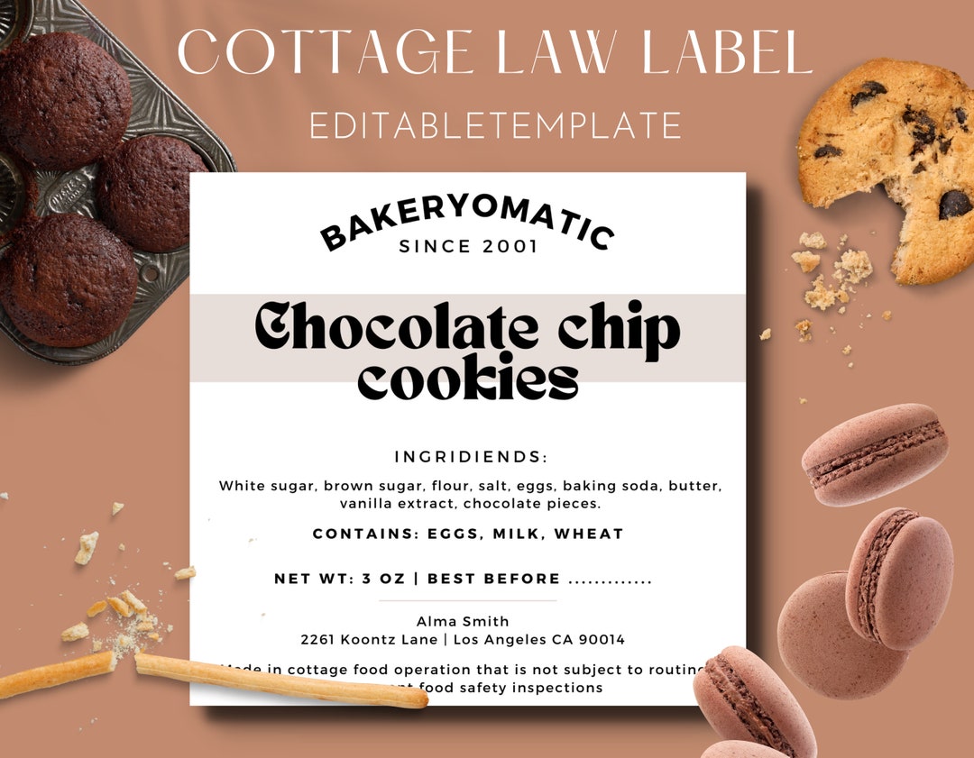 Cottage Law Labels Template, Custom Home Bakery Stickers, Cookie ...