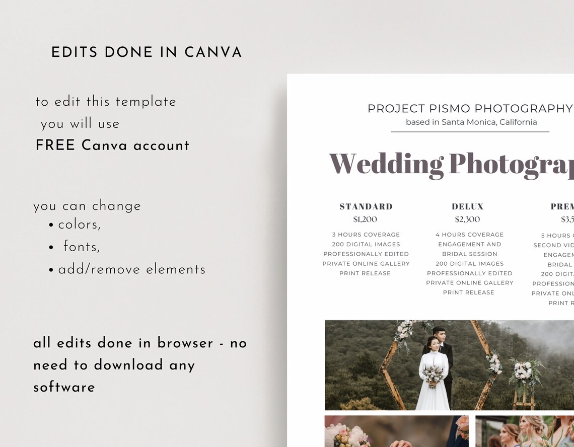 Photography Price Guide Template Editable Price List for | Etsy