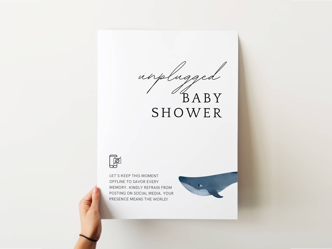 Unplugged Baby Shower Sign With Whale, Ocean Bday Party Sign, Printable ...
