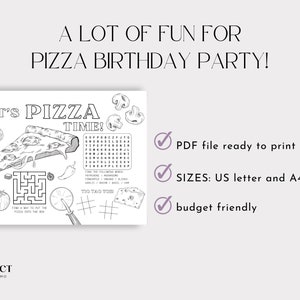 Kids Pizza Party Activity Placemat Printable Pizza Night Colouring Page ...