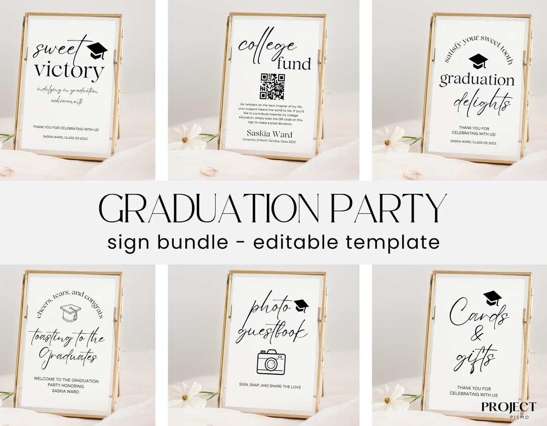 Graduation Party Sign Bundle Template: Editable Minimalist Decor ...