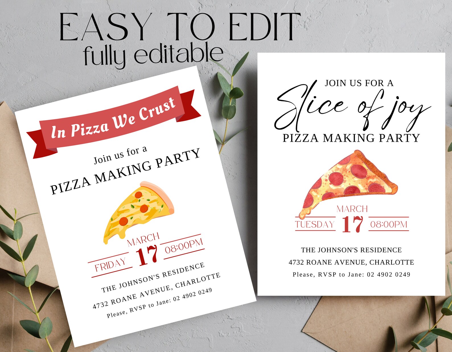 Editable Pizza Making Party Invitation Template Slice of Joy - Etsy