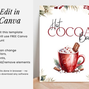 Hot Chocolate Bar Menu Sign, Holiday Party Sign, Hot Cocoa Bar Sign ...