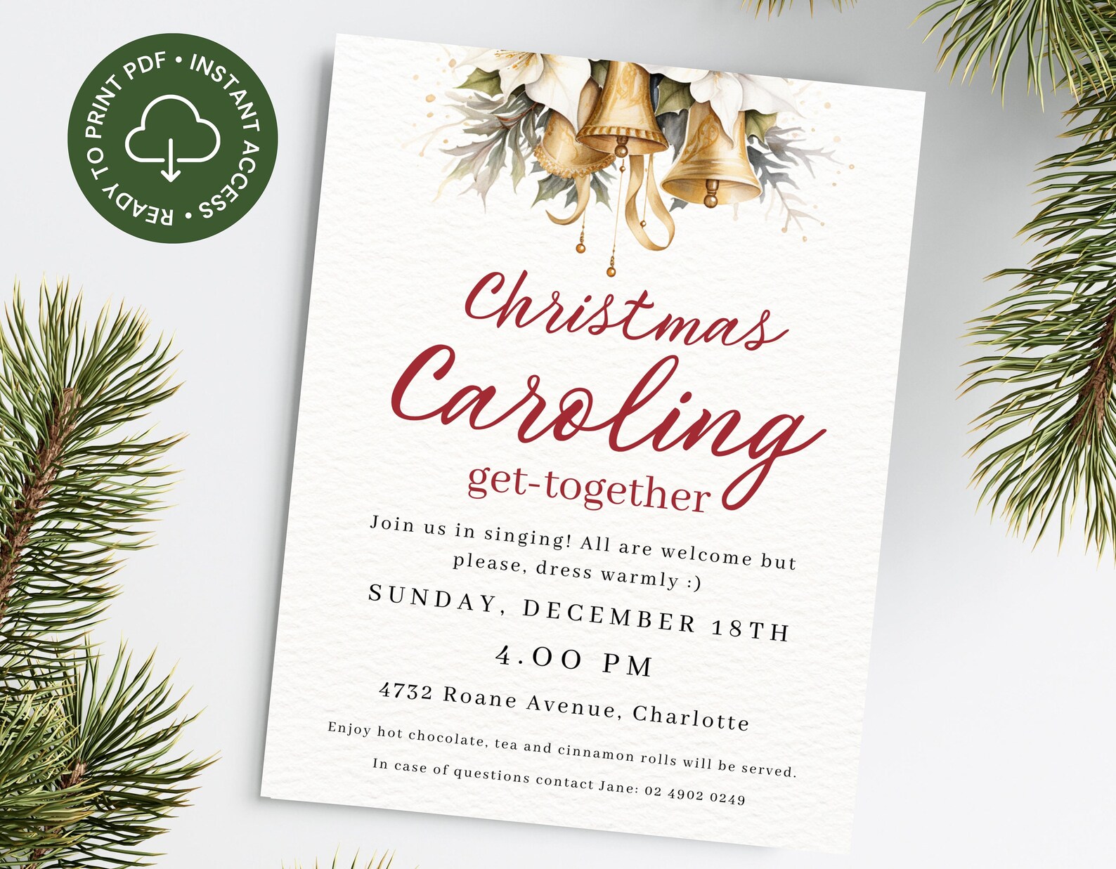 Christmas Caroling Event Invitation, Printable Winter Holiday Carol ...