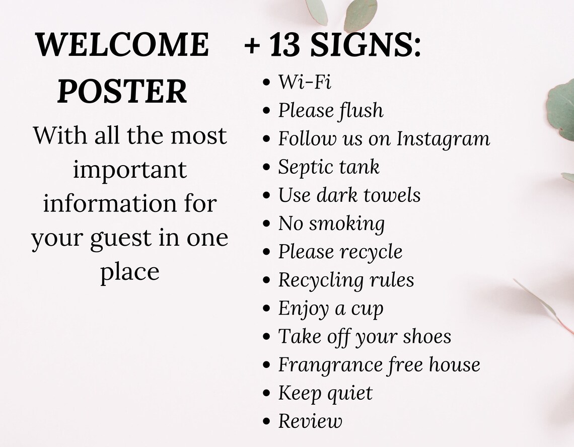 Welcome and House Rules Template for Airbnb Elegant | Etsy