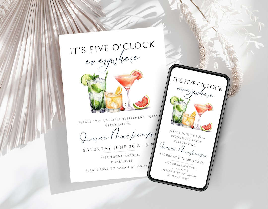 Retirement Party Invitation Template, It's 5 O'clock Everywhere ...