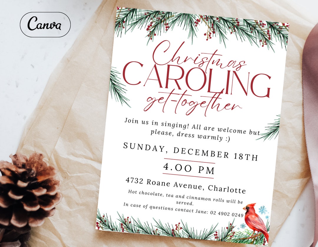 Christmas Caroling Event Invitation - Editable Template, Holiday ...
