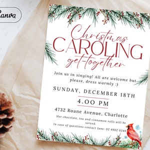 Christmas Caroling Event Invitation - Editable Template, Holiday ...
