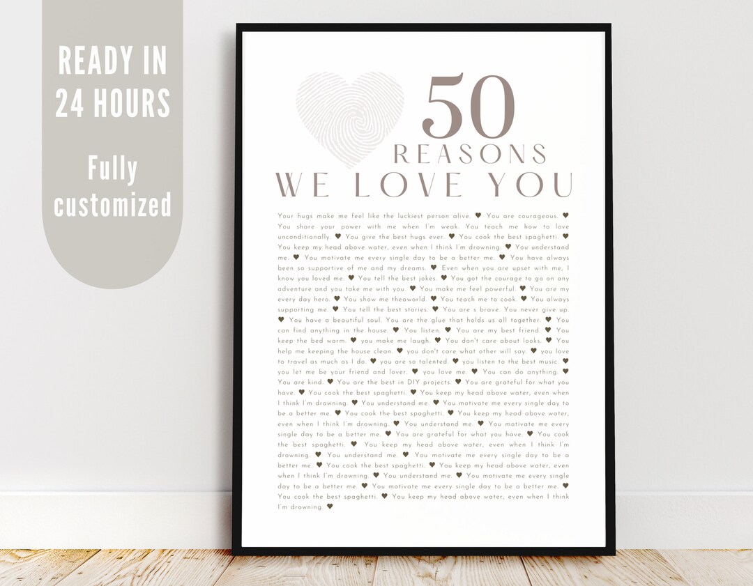 50 Reasons We Love You, 40 Reasons Why I Love You, Printable Poster for 50th Birthday Gift, Last ...