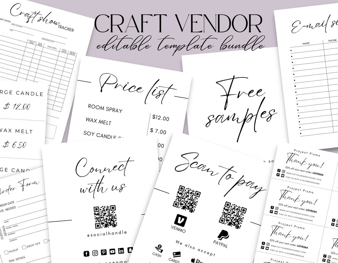 Craft Market Signs Printable, Template for Holiday Craft Fair, Bundle ...