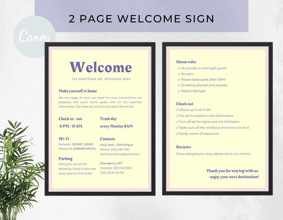 Short Term Rental Welcome Poster Airbnb Sign for Superhost | Etsy