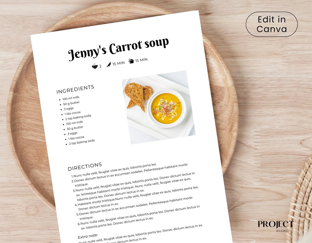 Printable Recipe Page Template, Farmhouse Recipe Book, Custom Family ...