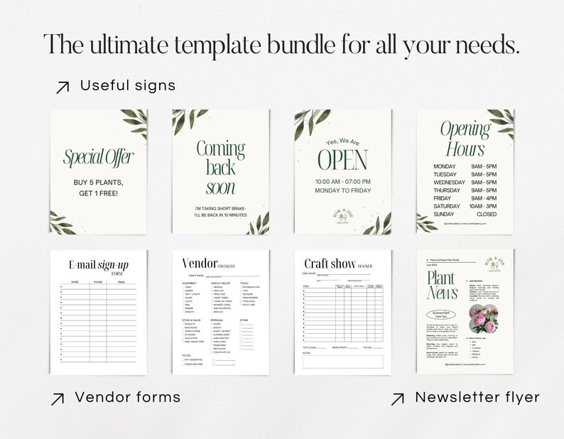 Plant Shop Signs Bundle Vendor Plant Business Template Garden Social ...