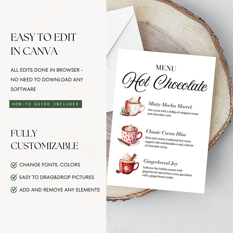Hot Chocolate Menu Bar Sign, Winter Hot Cocoa, Christmas Party Warm up ...