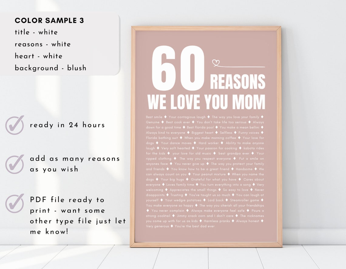 50 Reasons We Love You Mom 50th Birthday Gift From Kids - Etsy