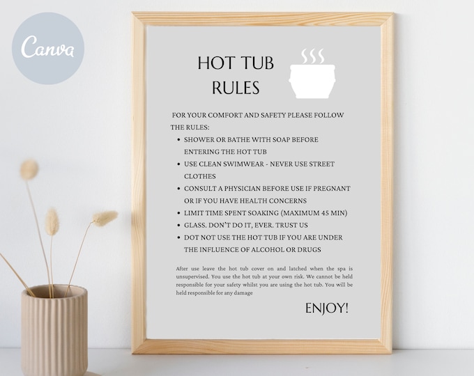 Hot Tub Rules & Safety Sign for Airbnb or VRBO Rental, FULLY ...