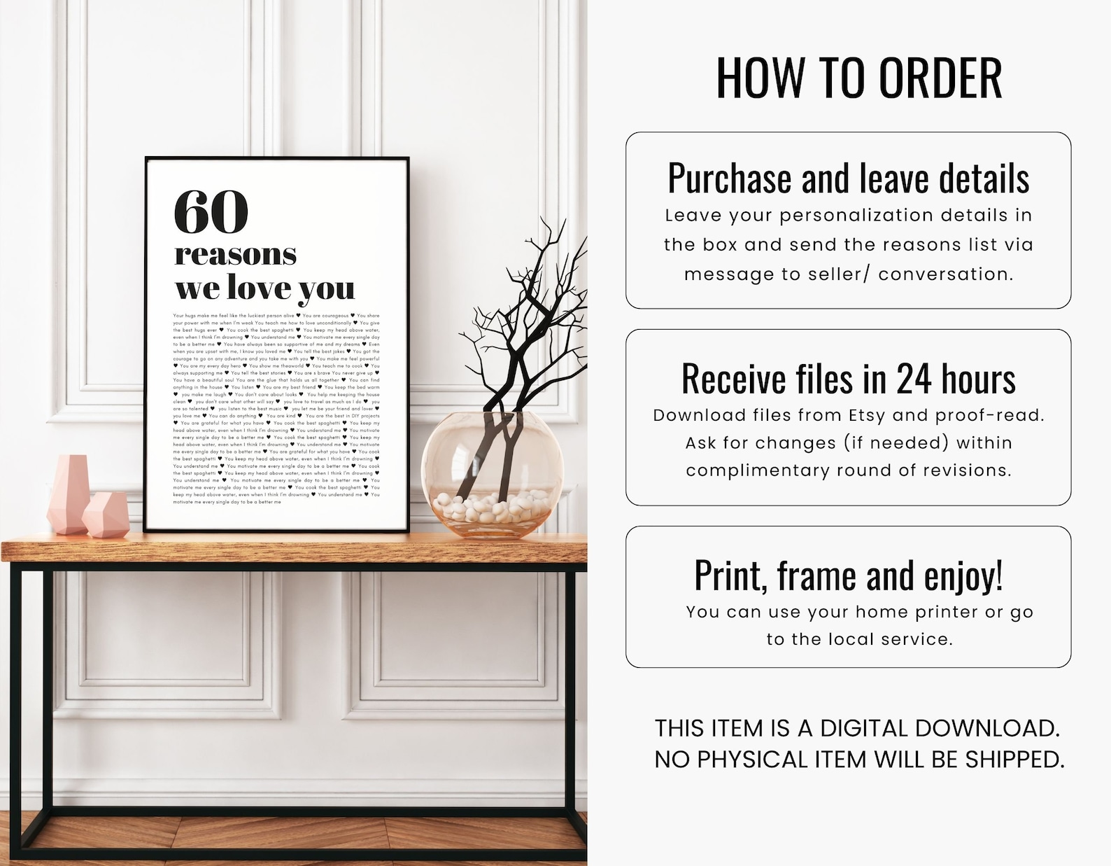60 Things We Love About You, Printout Gift, 40th Birthday Gift for ...