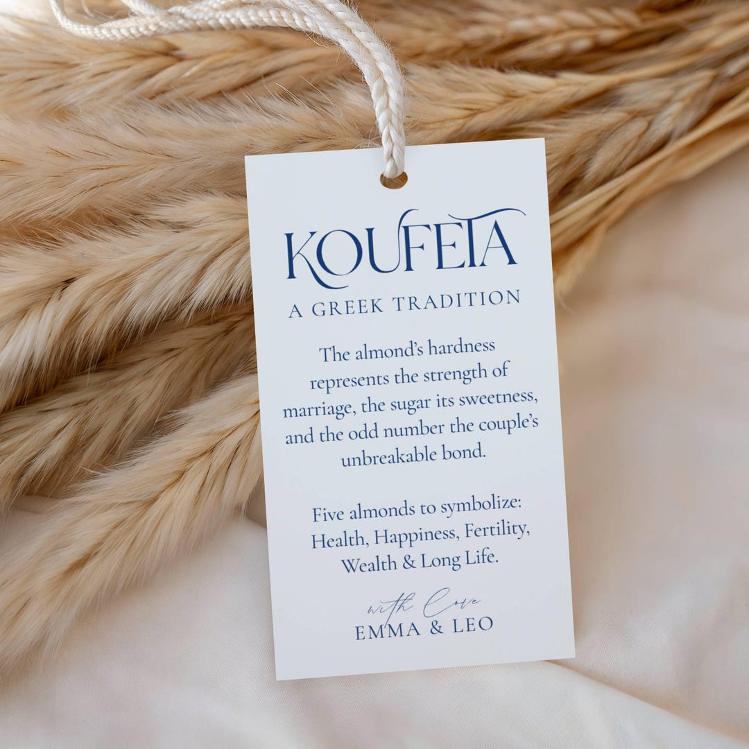 Koufeta Tag and Sign: Greek Wedding Tradition - 5 Jordan Almonds, Five ...