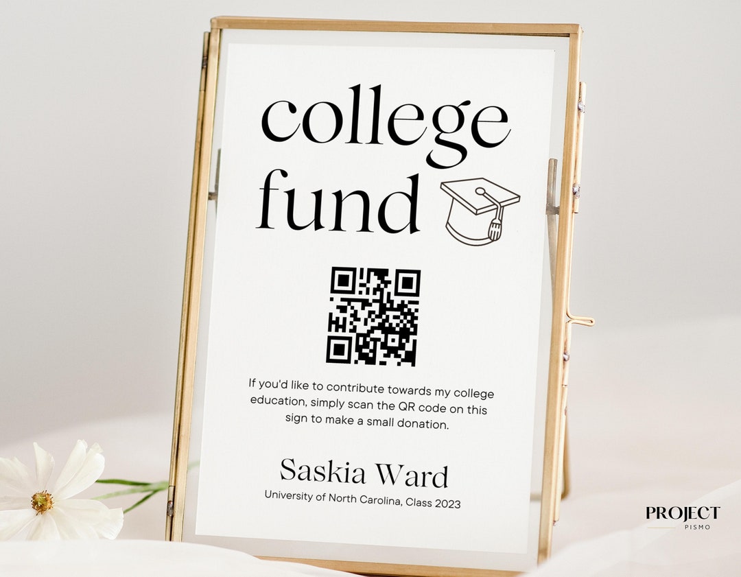 College Fund Graduation Sign: Scan to Pay QR Code (printable Template ...