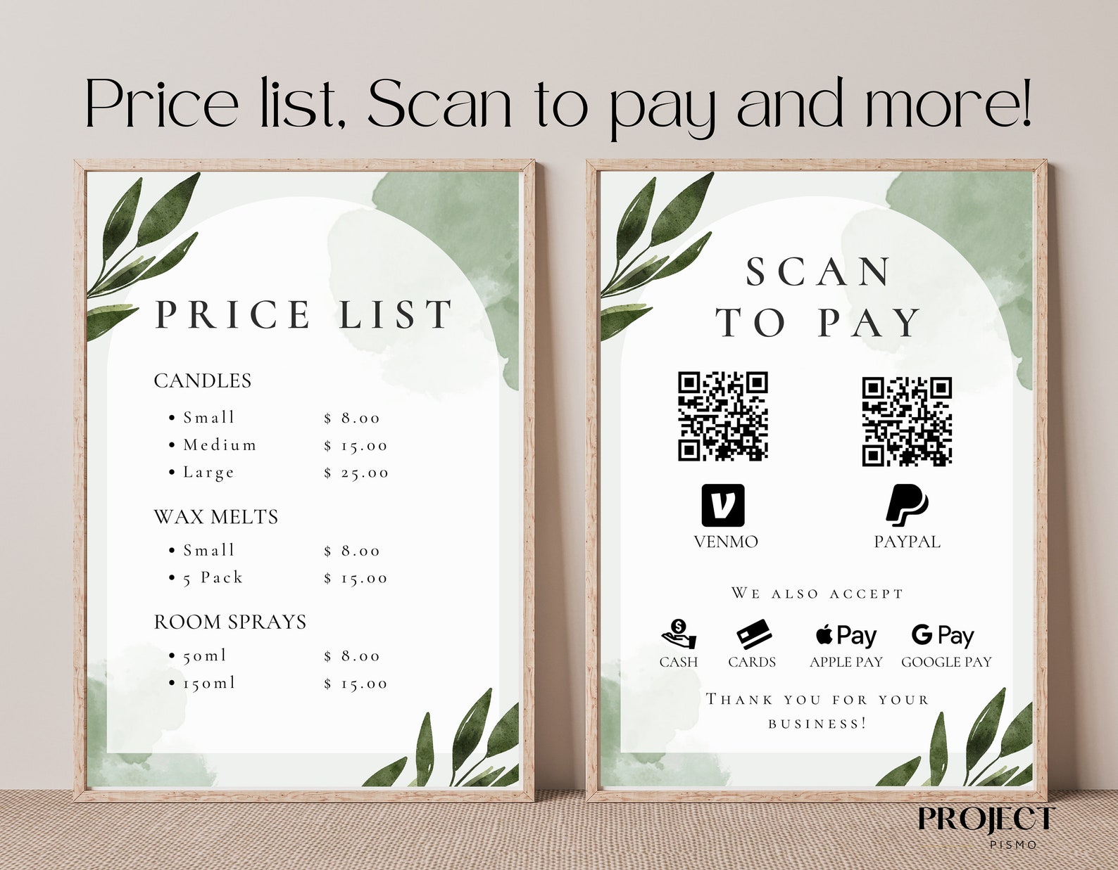 Craft Show Price List and Scan to Pay Signs, Editable Templates, Local ...