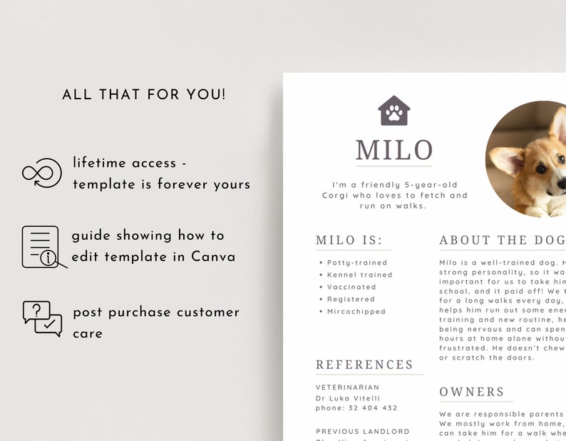 Dog Cv Editable Template, Pet Resume for Rental Aplication, Renting ...