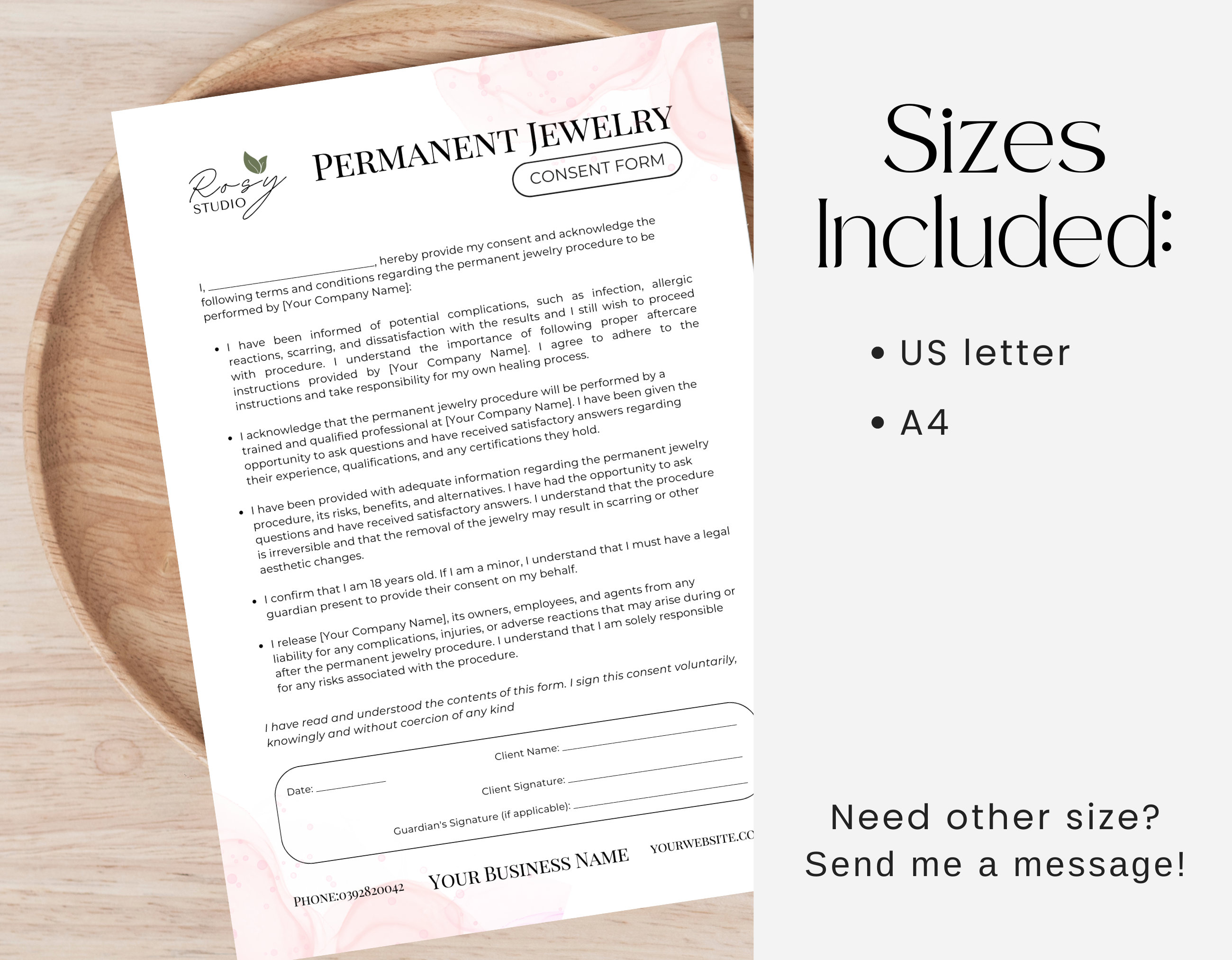 Permanent Jewelry Contract Template, Waiver Permanent Jewelry, Consent ...