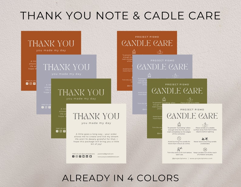 Candle Package Inserts Care Card and Thank You Note - Etsy