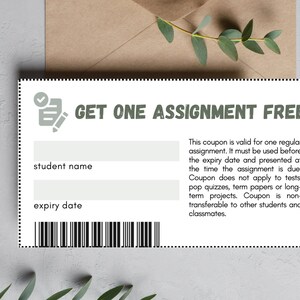Homework Pass Coupon: One Free Assignment, Classroom Reward (PDF) - Etsy