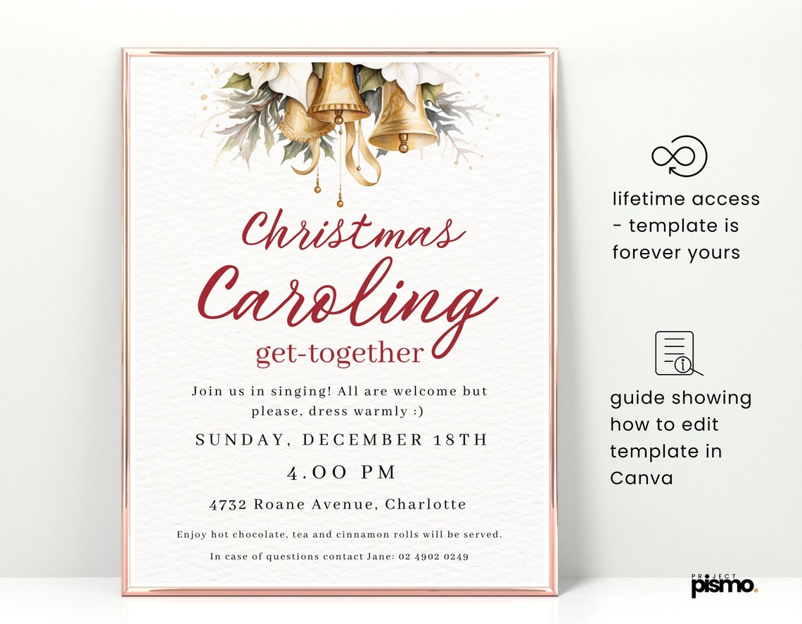 Christmas Caroling Event Invitation, Printable Winter Holiday Carol ...