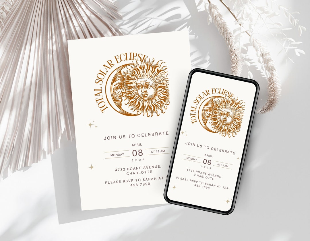 2024 Solar Eclipse Invitation, Minimalist Total Solar Eclipse Viewing ...