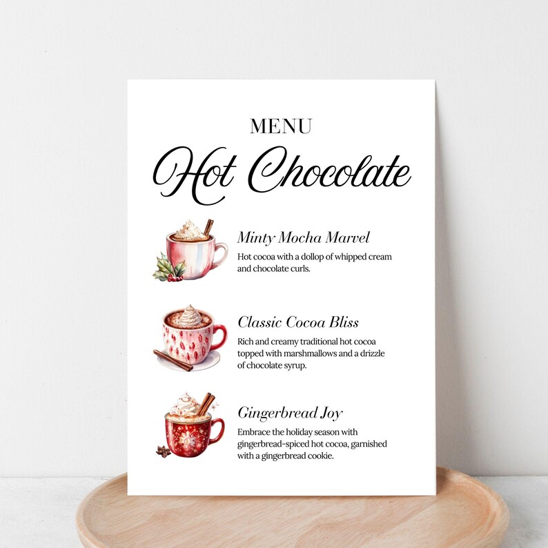 Hot Chocolate Menu Bar Sign, Winter Hot Cocoa, Christmas Party Warm up ...