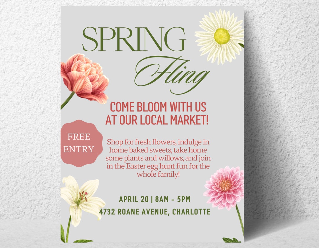 Spring Fling Invitation Flyer Editable Template, Charity Festival ...