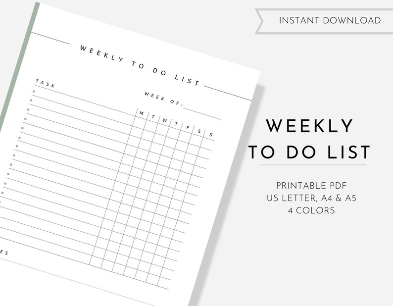 Weekly to Do List Minimalistic Weekly Checklist Daily Tasks - Etsy